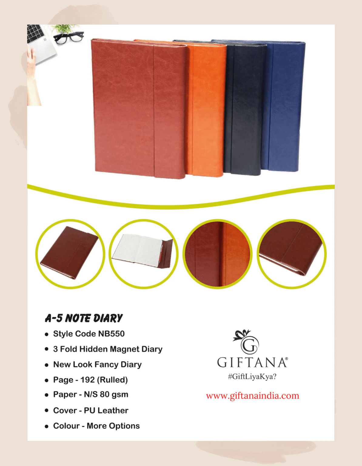 3 Fold Hidden Magnet Diary A5 Notebook Diary - Giftana India